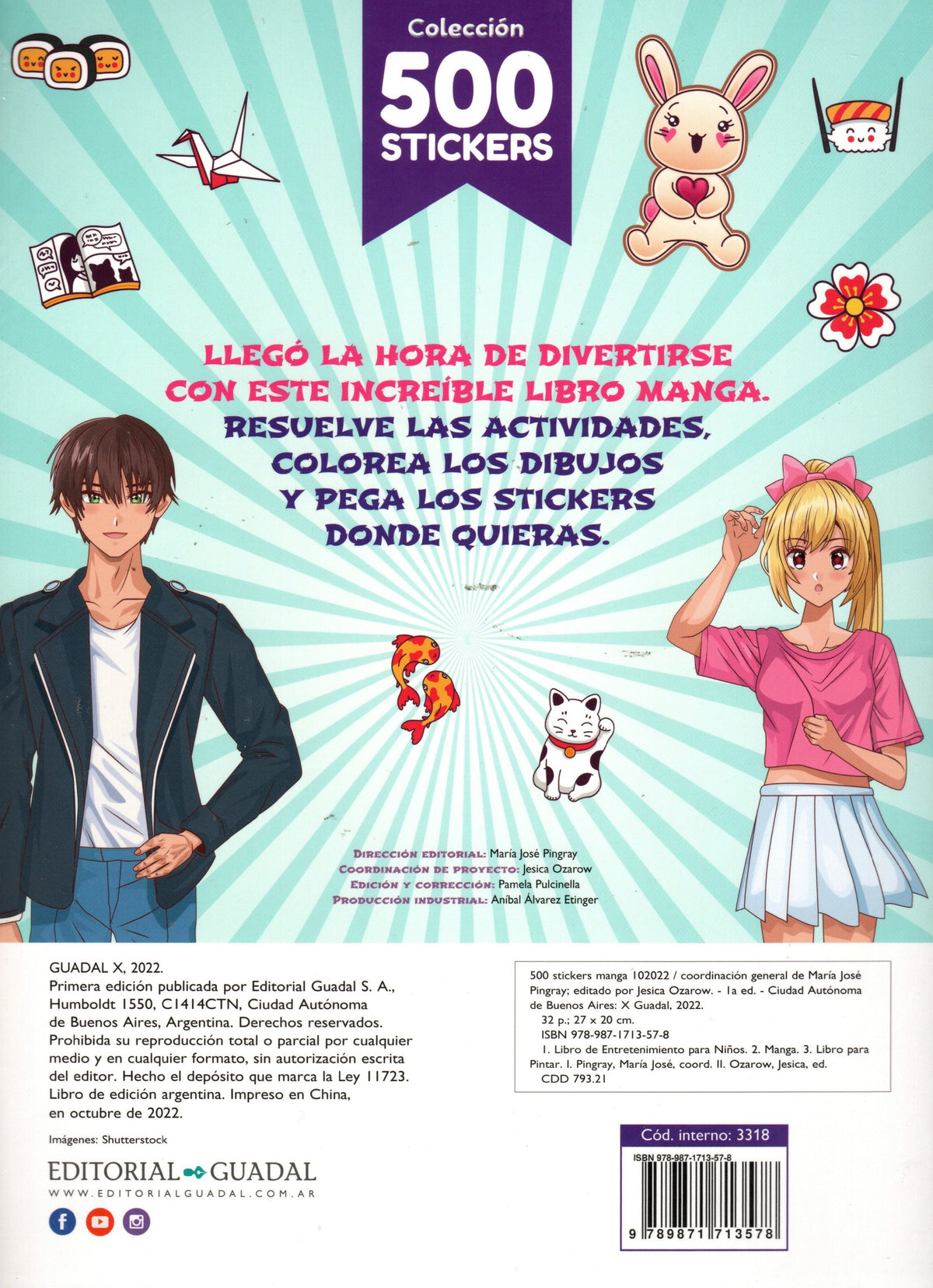 Libro 500 Stickers Manga Colorea y Juega
